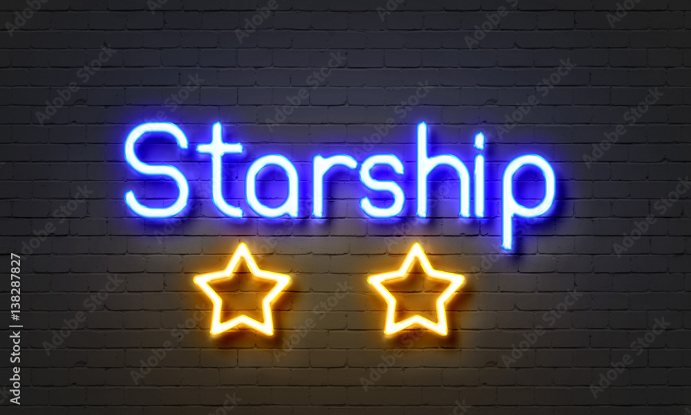 Starship neon sign on brick wall background. Stock Illustration | Adobe ...