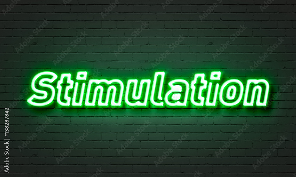 Stimulation neon sign on brick wall background. Stock Illustration ...