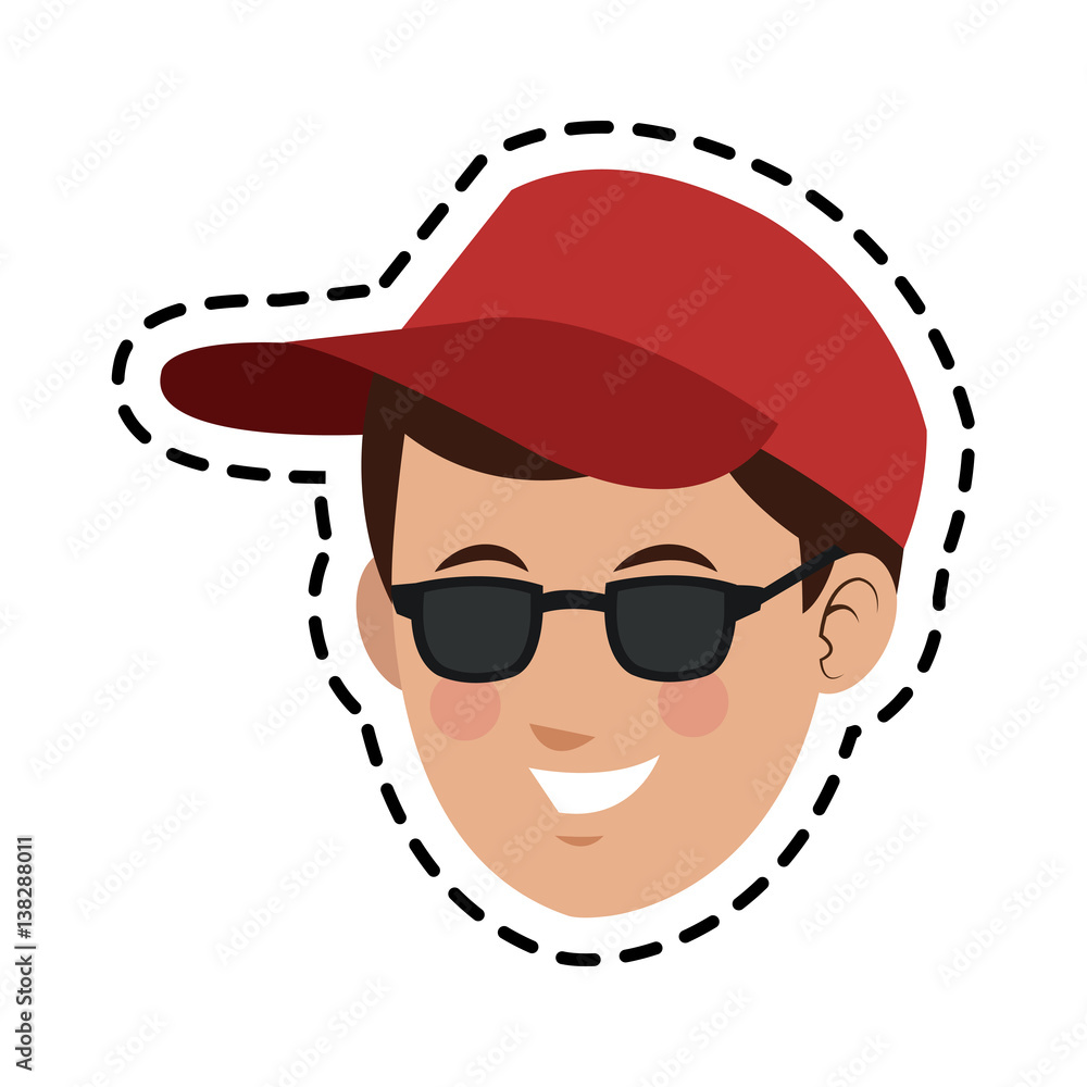 handsome young man with red baseball cap and sunglasses icon image ...
