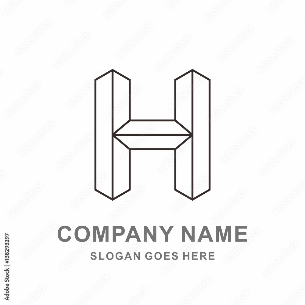 3D Monogram Letter H Geometric Square Cube Architecture Construction ...