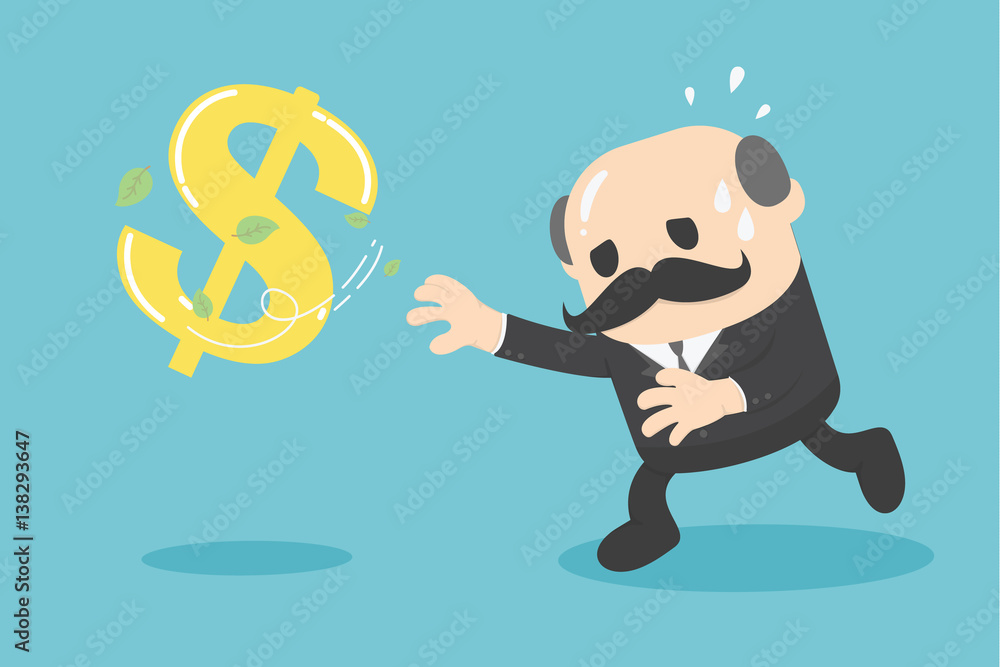 cartoon businessman chasing symbolmoney style. Vector illustration ...