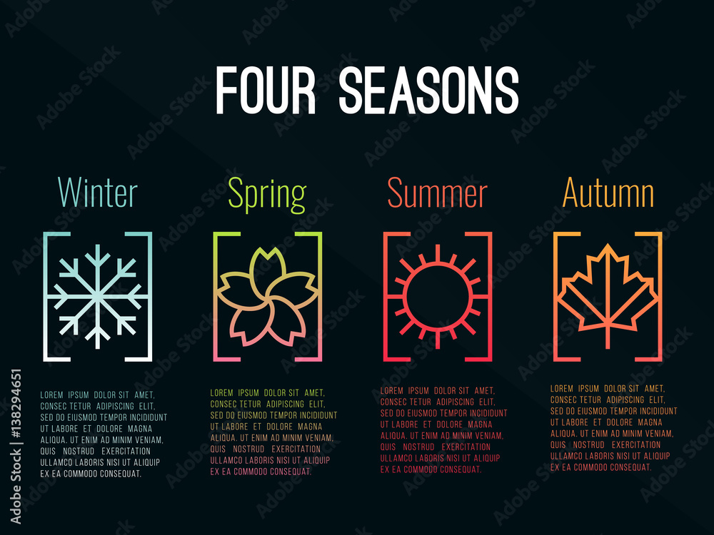 4 seasons icon sign in border gradients with Snow Winter , Flower ...