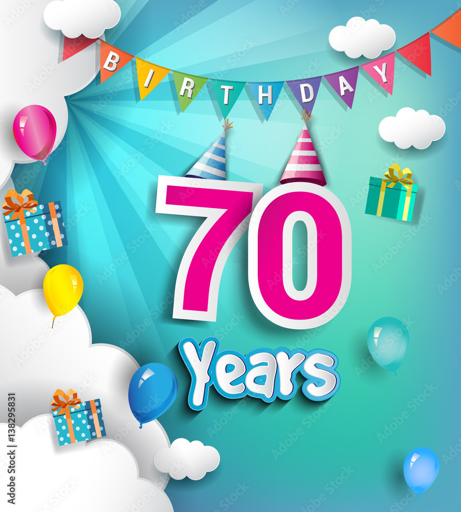 70 years Birthday Celebration Design, with clouds and balloons. using ...