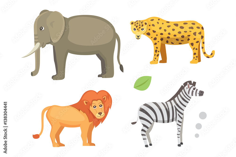 African animals cartoon vector set. elephant, rhino, giraffe, cheetah ...