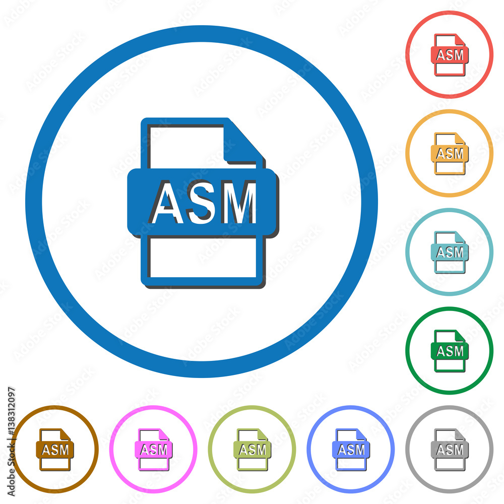 Vetor de ASM file format icons with shadows and outlines do Stock ...
