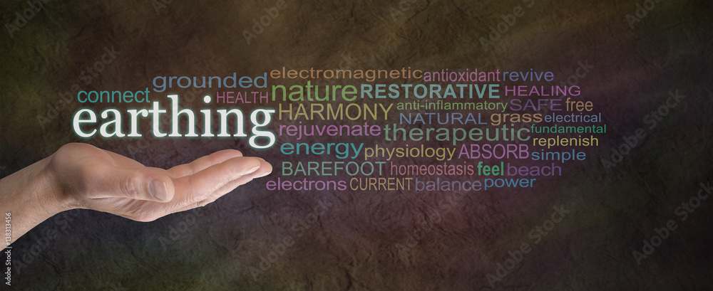 Earthing Word Cloud - male hand palm up outstretched with the word ...