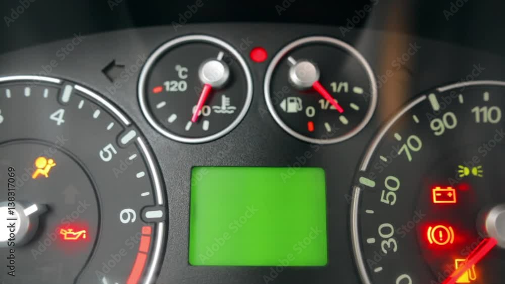 Close up image of a car's dashboard indicating a very high fuel ...