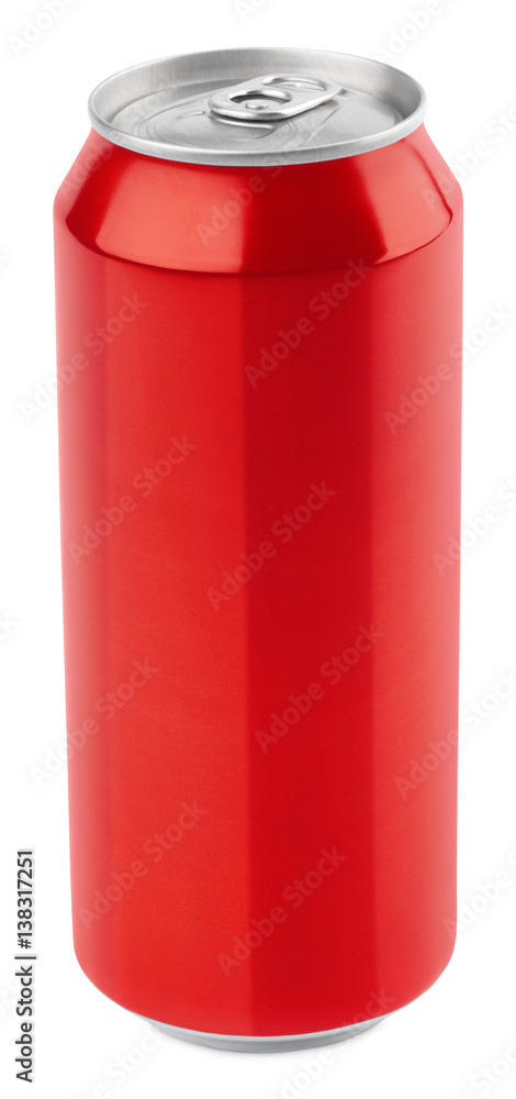 Red aluminum 500 ml beer can isolated on white background with clipping ...