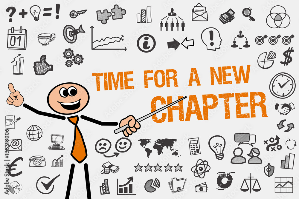 Time for a new Chapter / Mann mit Symbole Illustration Stock | Adobe Stock
