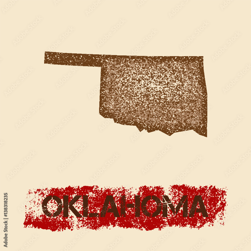 Oklahoma distressed map. Grunge patriotic poster with textured state ...