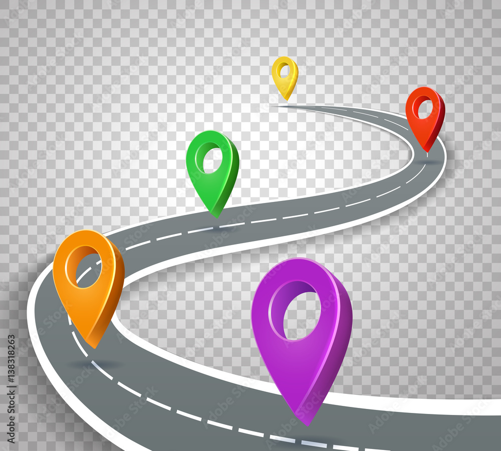 Business roadmap 3d pointers on transparent background. Abstract road ...