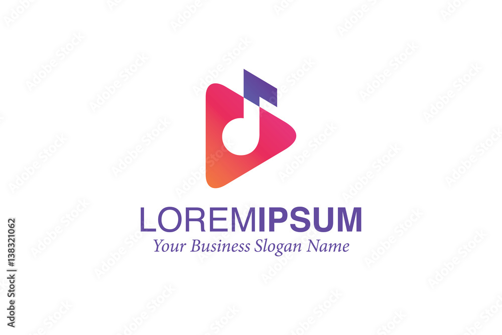 Play Button Logo Vector with Music Note Symbol Stock Vector | Adobe Stock