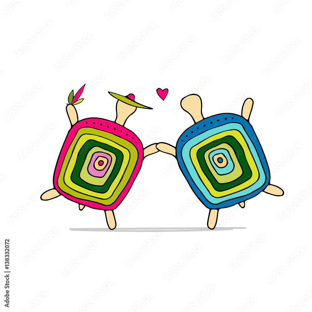 Funny turtle couple, sketch for your design Stock Vector | Adobe Stock