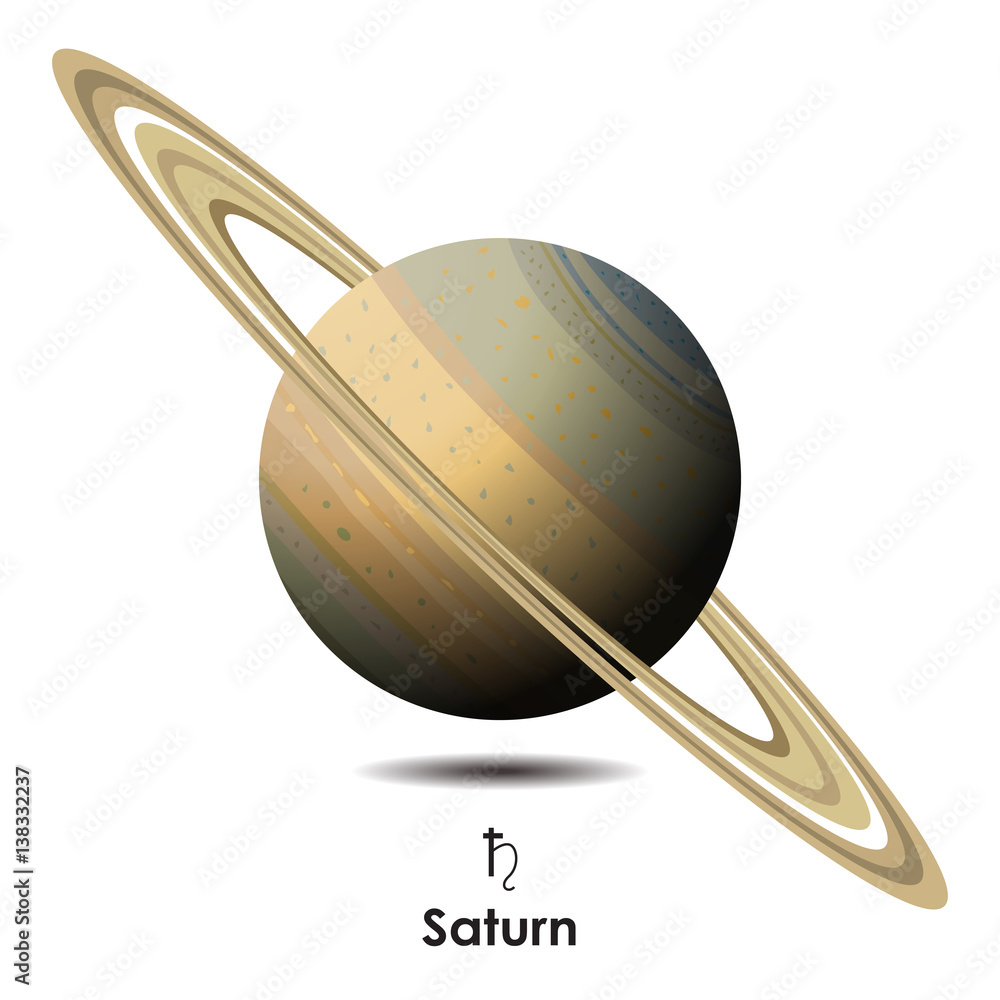 Vector Saturn on white background with symbol Stock Vector | Adobe Stock
