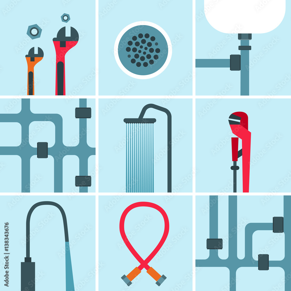 Plumbing Vector illustration Set of multicolored icons of plumbing ...