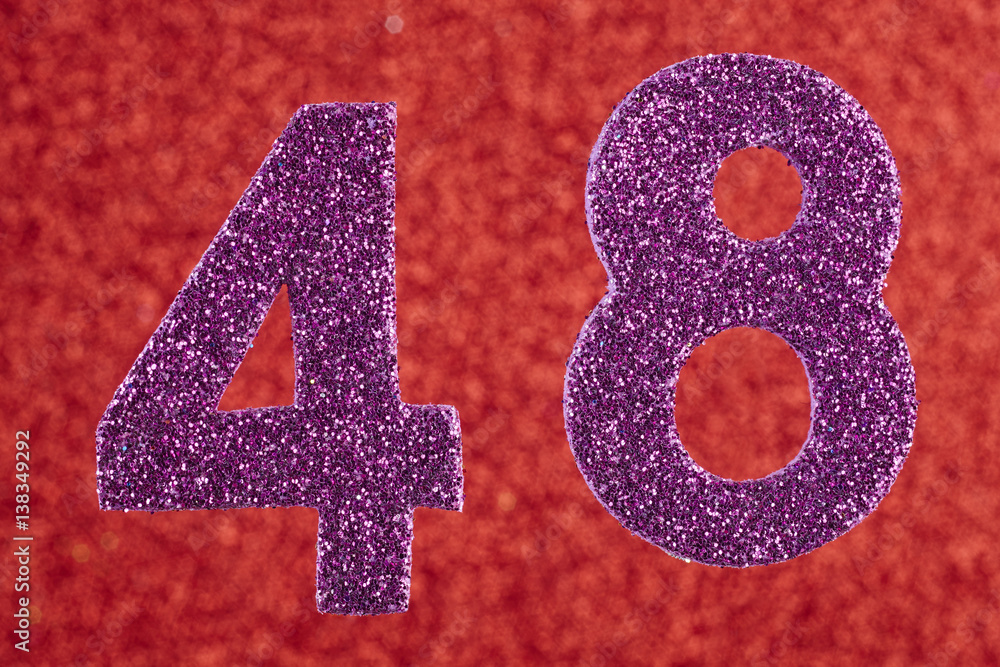 Number forty-eight purple color over a red background. Anniversary ...