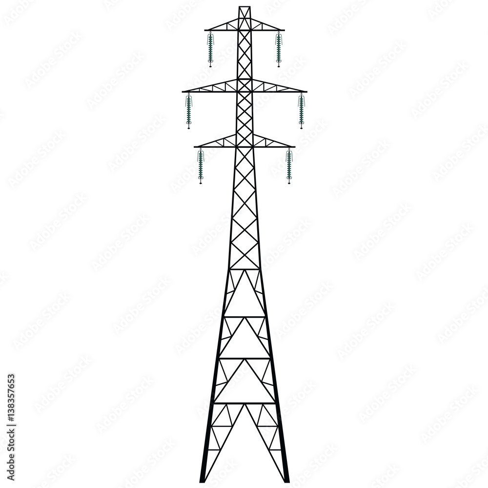 Fototapeta Vector high voltage pylon on white background. A metal pole ...