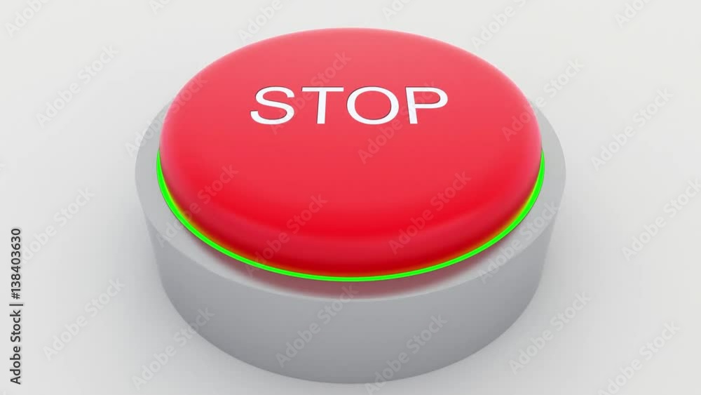 Big red button with stop inscription being pushed. Conceptual 4K clip ...