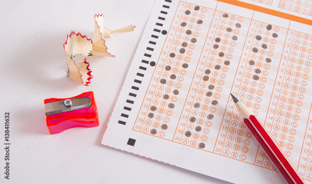 pencil and sharpener on multiple choice form Stock Photo | Adobe Stock