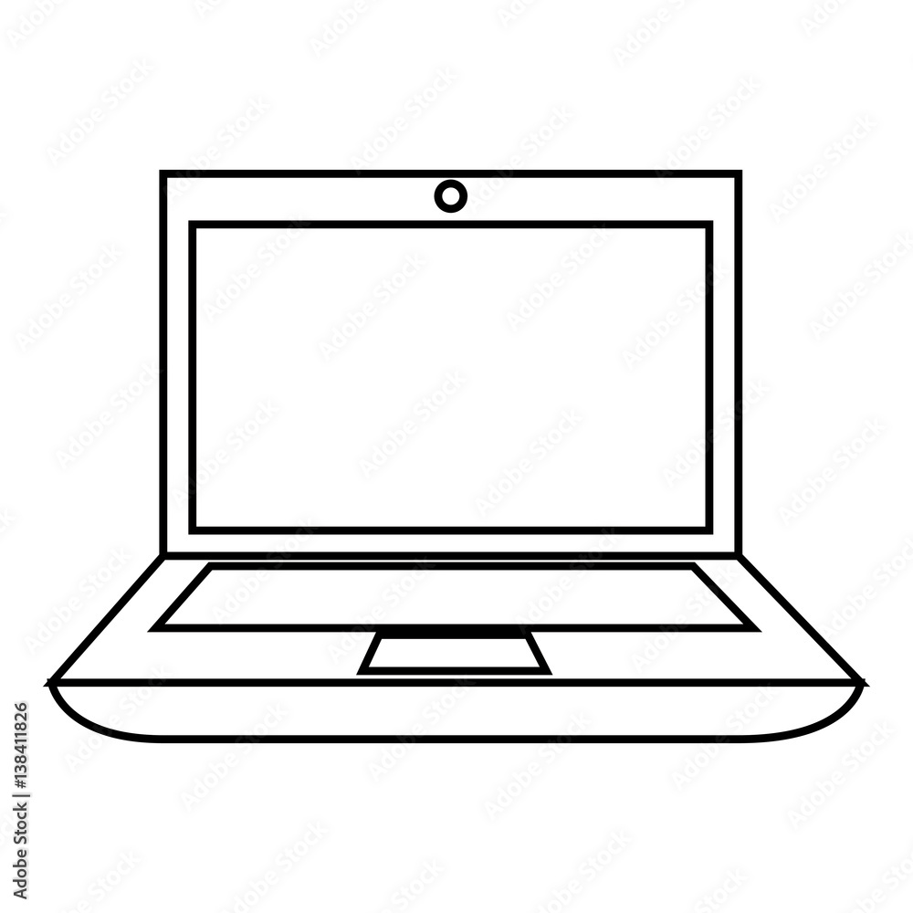 monochrome contour with laptop computer vector illustration Stock ...