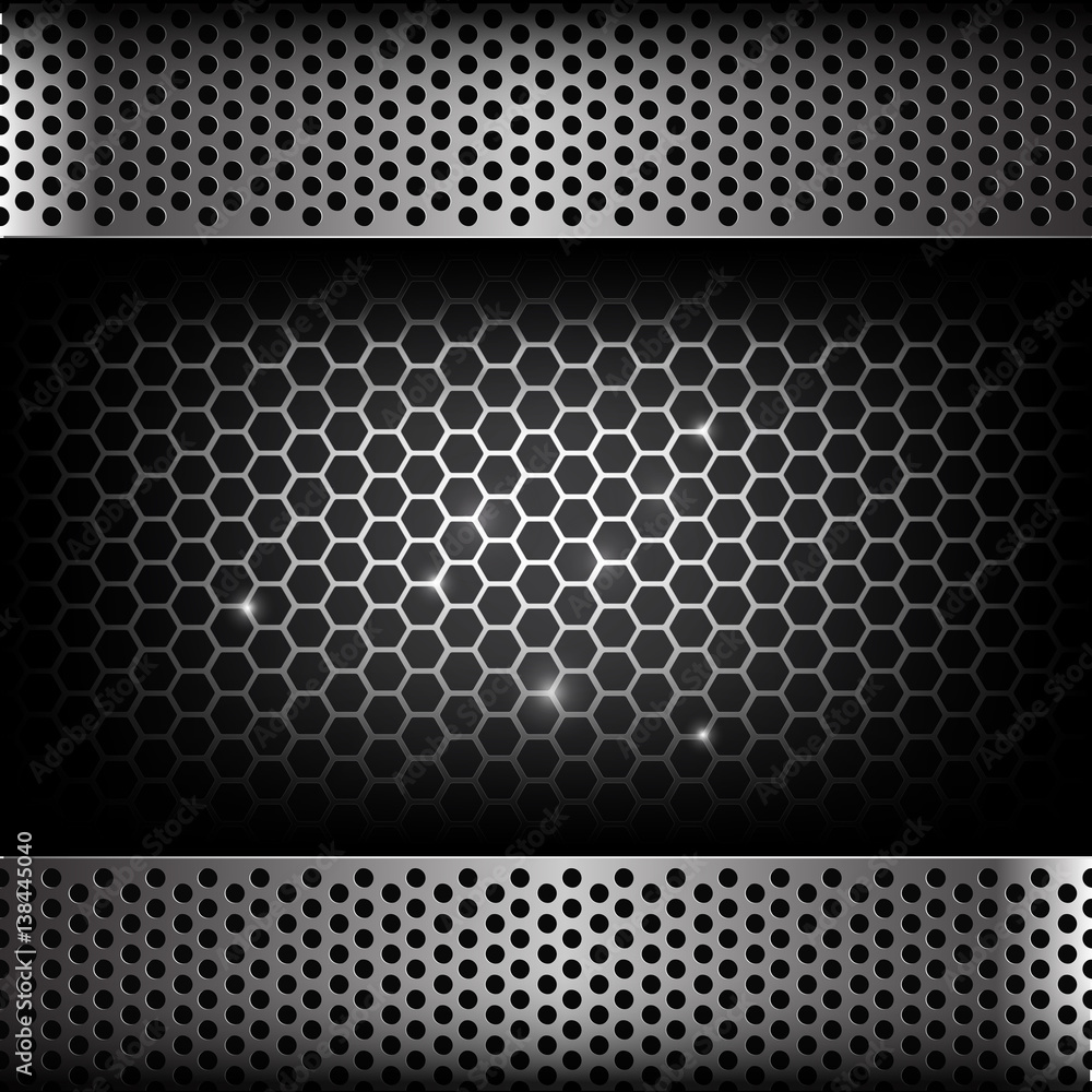 Abstract background dark with honeycomb and hold polished metal texture ...