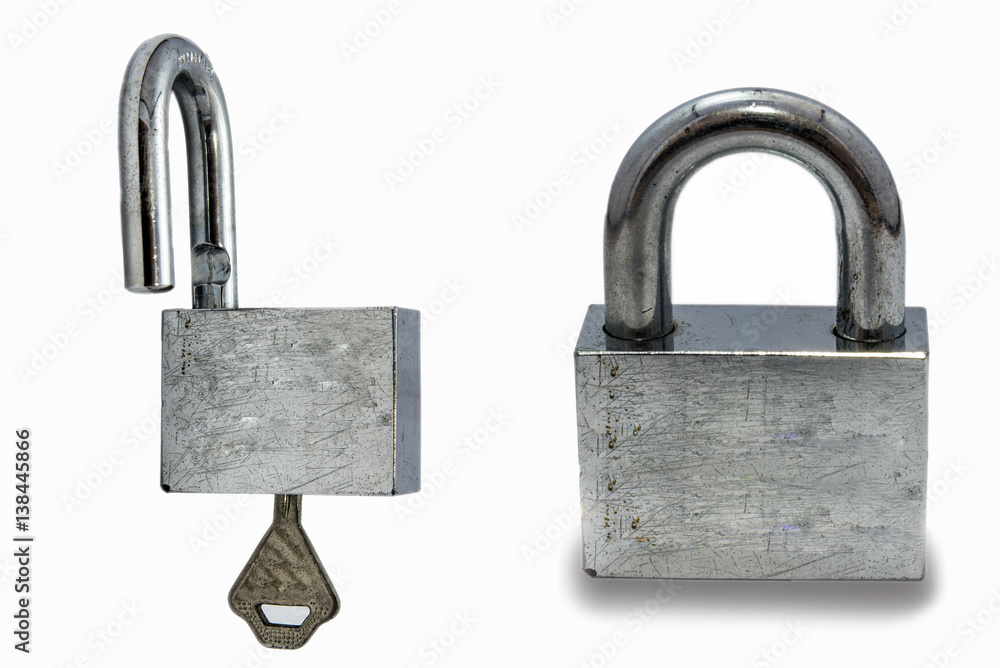 Old master key rusty and key lock on white background Stock-Foto ...