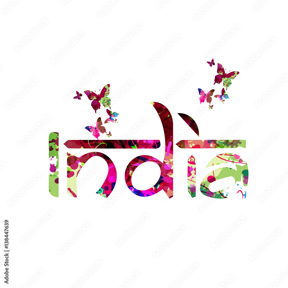 Colorful India inscription vector illustration. India typographic ...