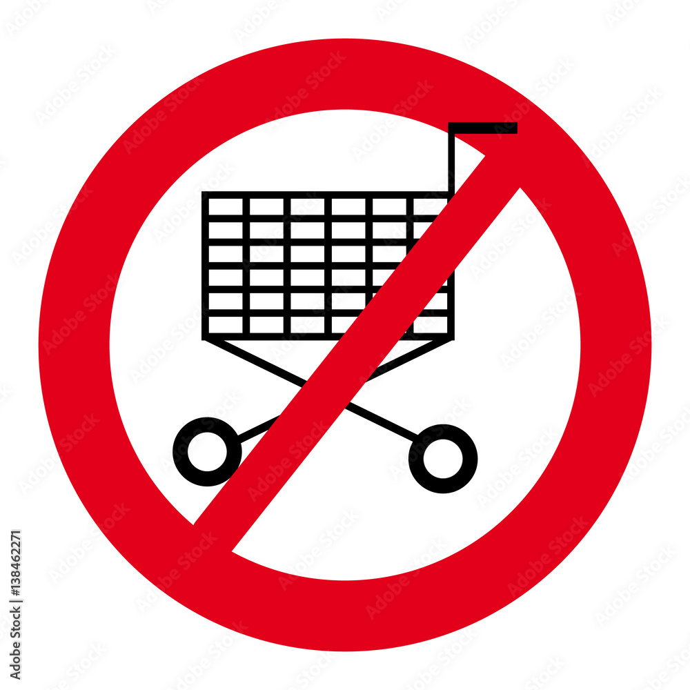 No shopping cart symbol on white background Stock Vector | Adobe Stock