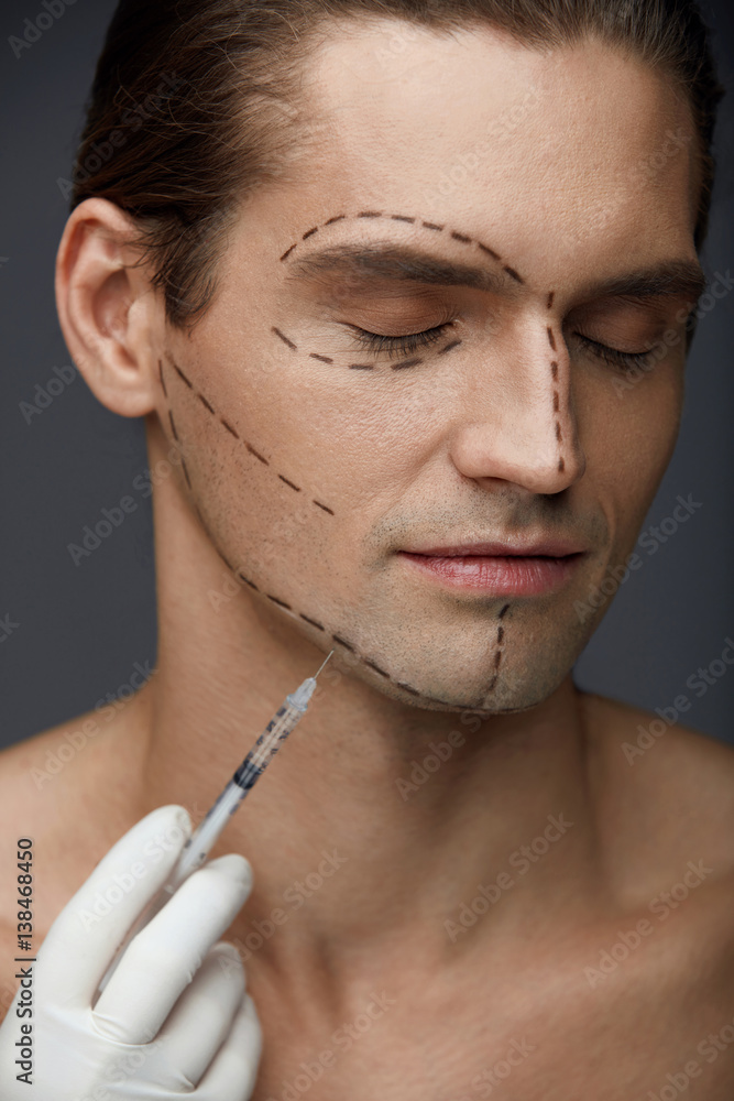 Handsome Male With Face Lines Getting Facial Beauty Injections Stock ...