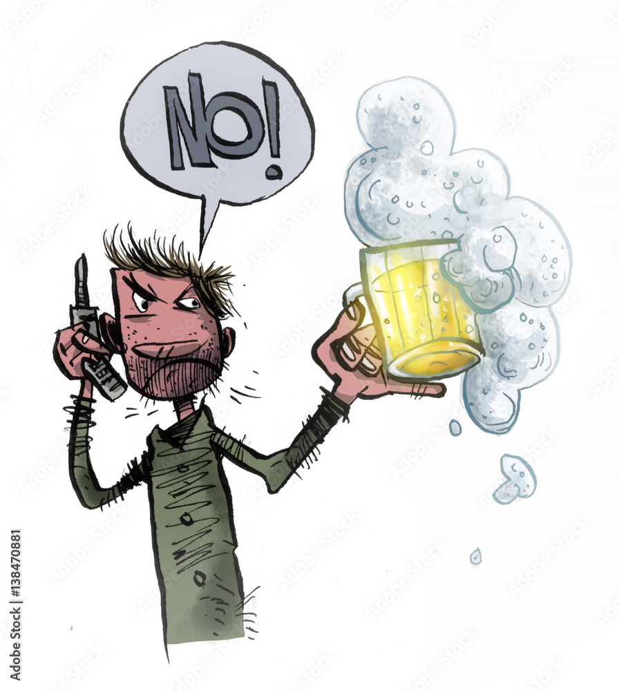 Unhappy Man Drinking Beer. Comic Illustration Stock Illustration ...