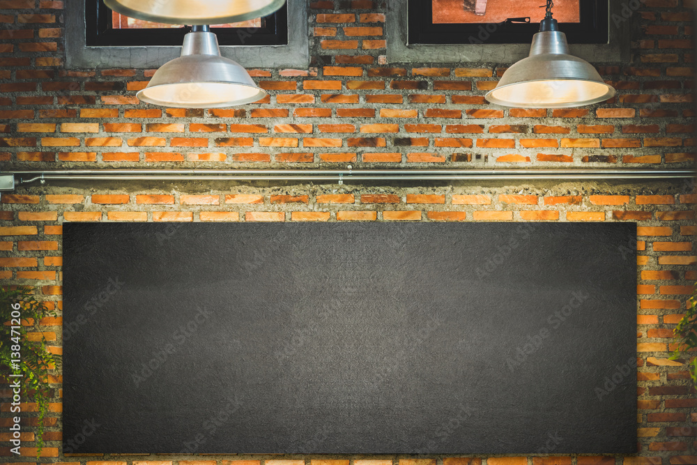 wood frame blackboard backgrounds , menu board with lamp and light on ...