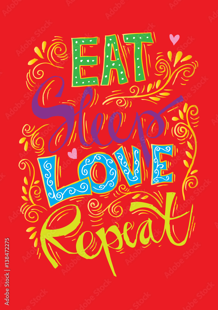 Eat, sleep , love and repeat postcard. Ink illustration. Modern brush ...