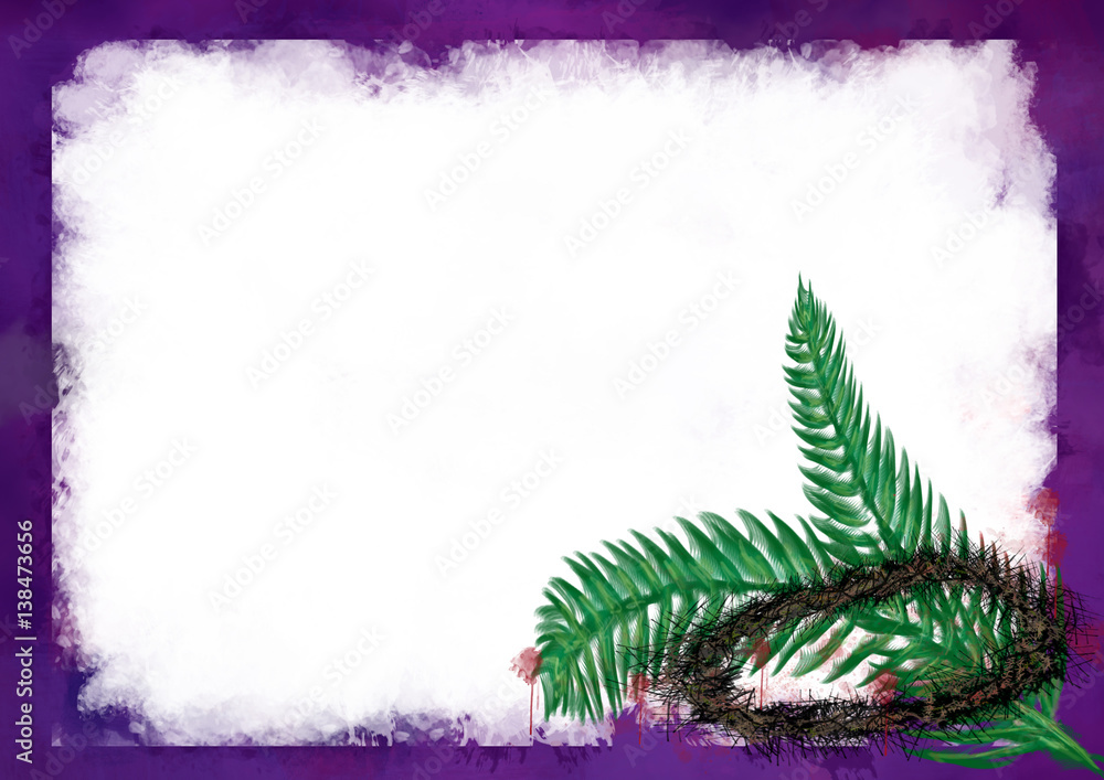 Lent background with crown of thorns and palm branches, symbols of the ...