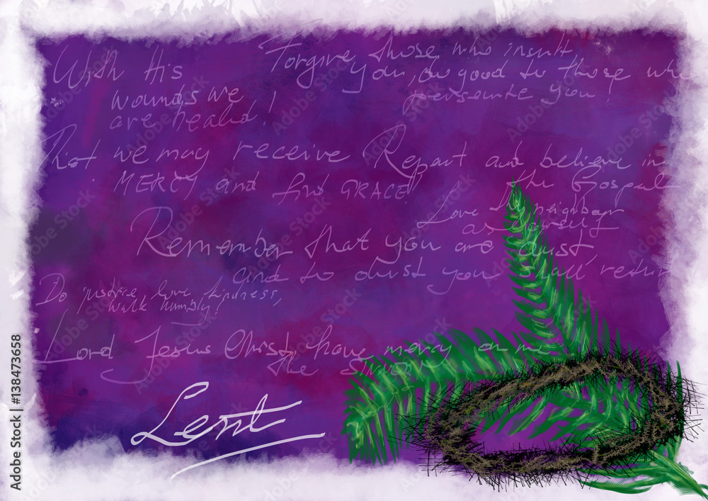 Lent background with crown of thorns and palm branches, symbols of the ...