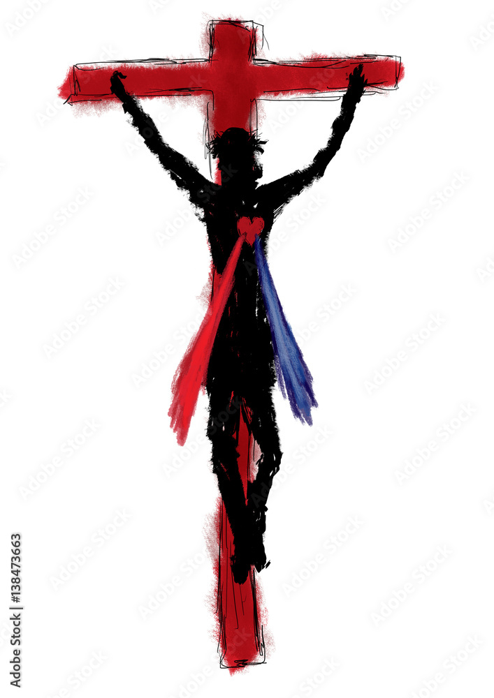 Jesus Christ on the cross, with sacred heart and Divine mercy symbol ...