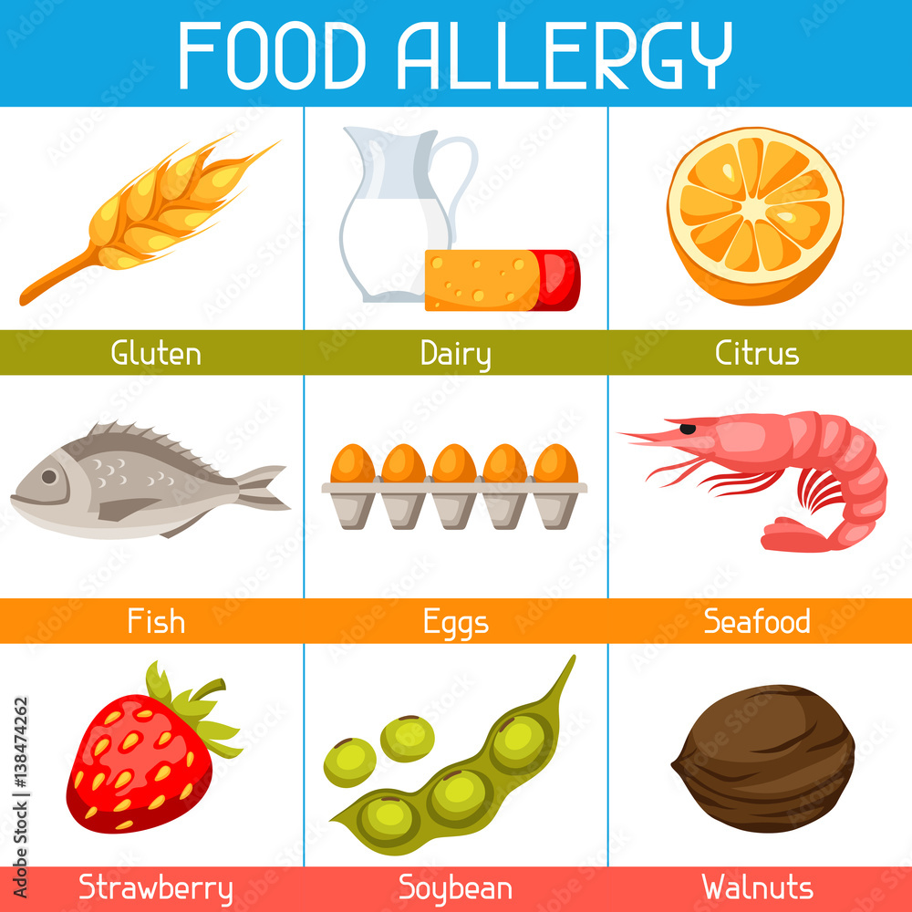 Food allergy background with allergens and symbols. Vector illustration ...