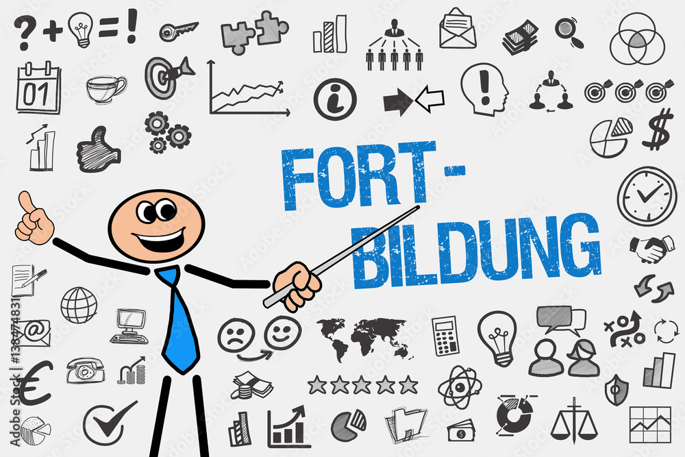 Fortbildung / Mann mit Symbole Stock-Illustration | Adobe Stock