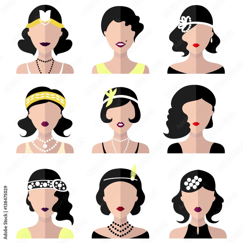 Photo & Art Print Vector set of different flapper girls icons in modern ...