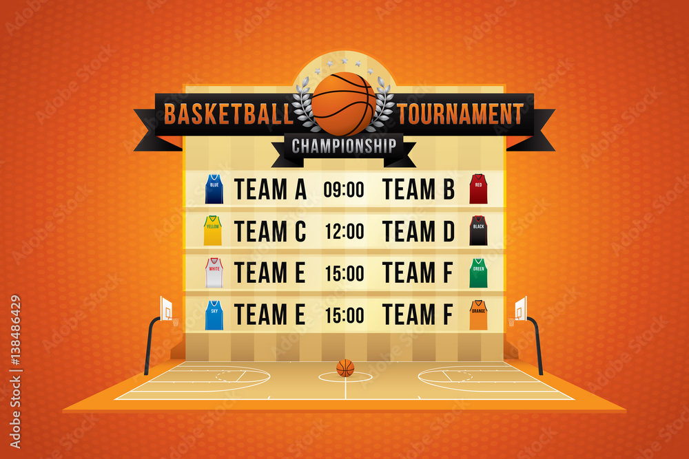 Vector of basketball match with team competition and scoreboard on ...
