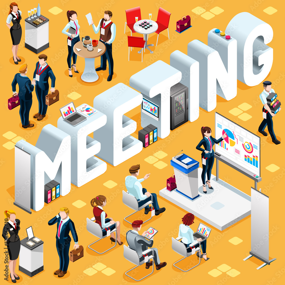 Meeting Group of Diverse Isometric Business People. 3D meeting ...