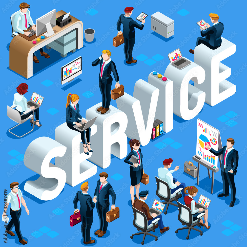 Service Group of Diverse Isometric Business People. 3D meeting ...