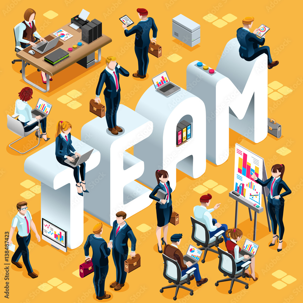 Team Group of Diverse Isometric Business People. 3D meeting infograph ...