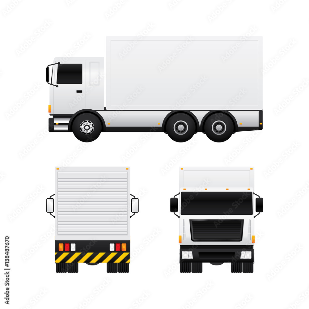 Vector of truck with containers in different views isolated on white ...