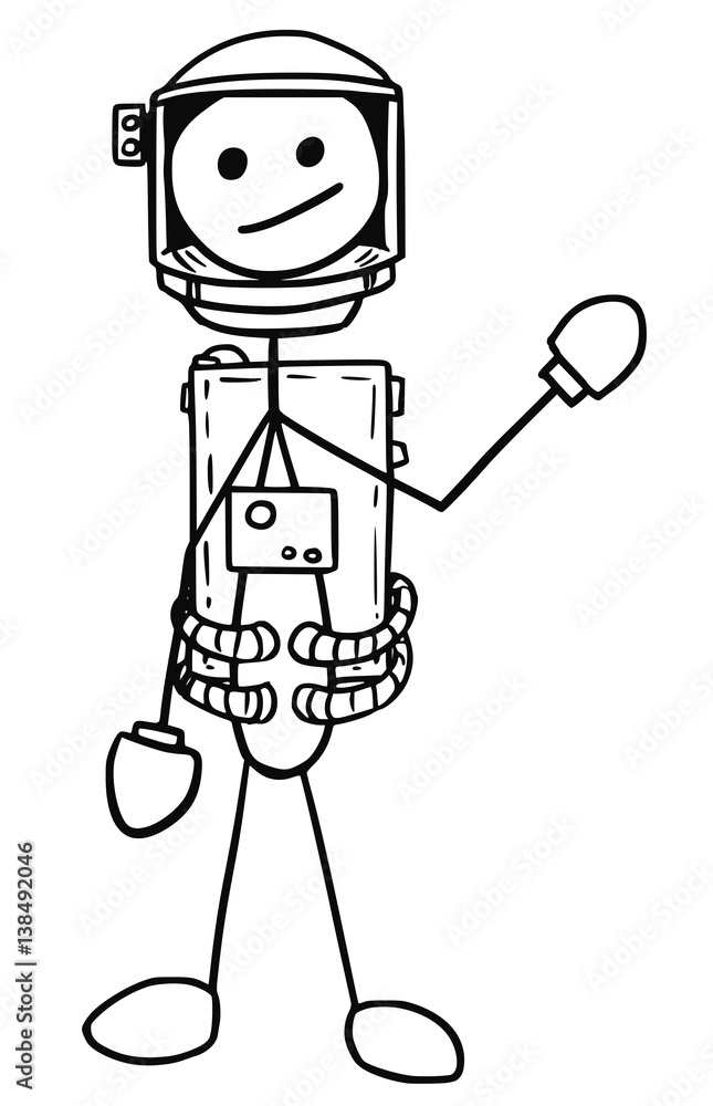 Vector Stickman Cartoon of Astronaut in the Spacesuit Stock Vector ...