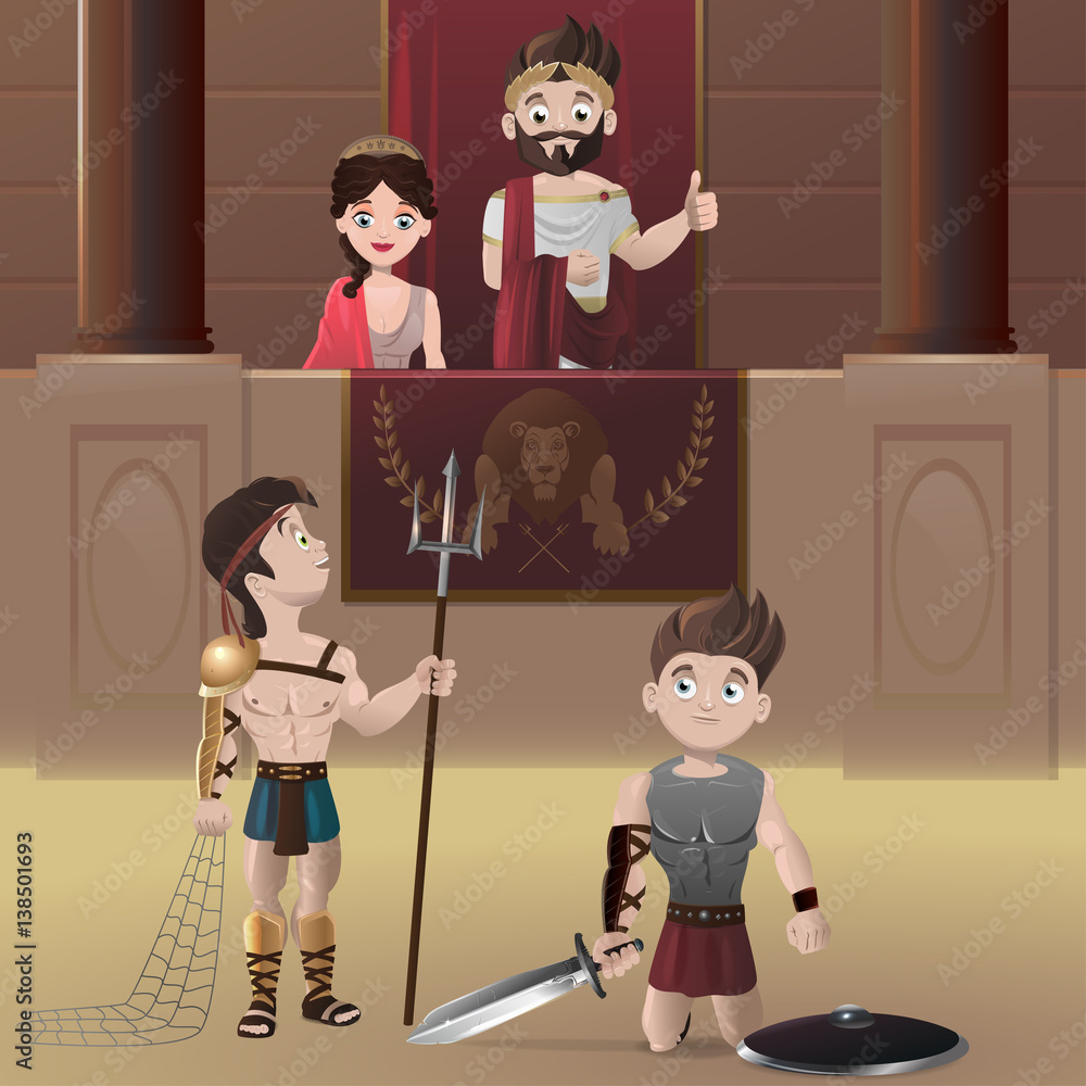 Gladiators in Roman circus and roman emperor giving thumbs up Stock ...