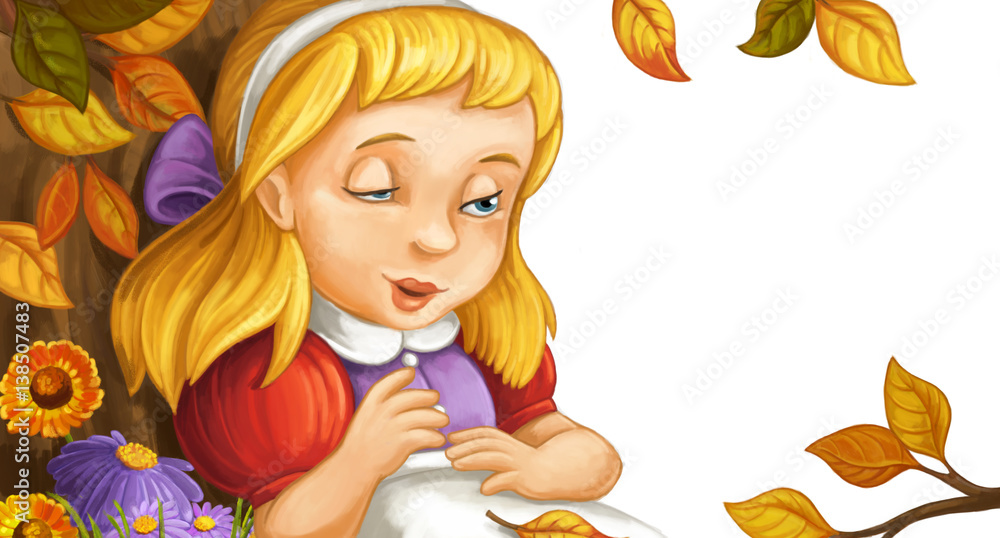 cartoon scene of young girl sleeping under the tree and waking up Stock ...