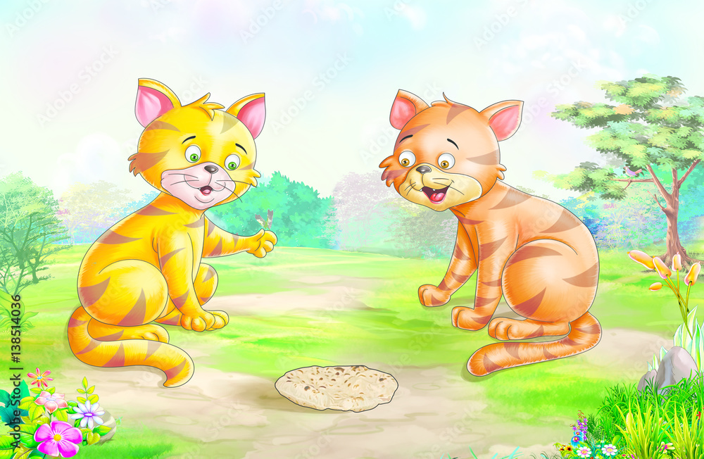 Two cats and monkey story Stock Illustration | Adobe Stock