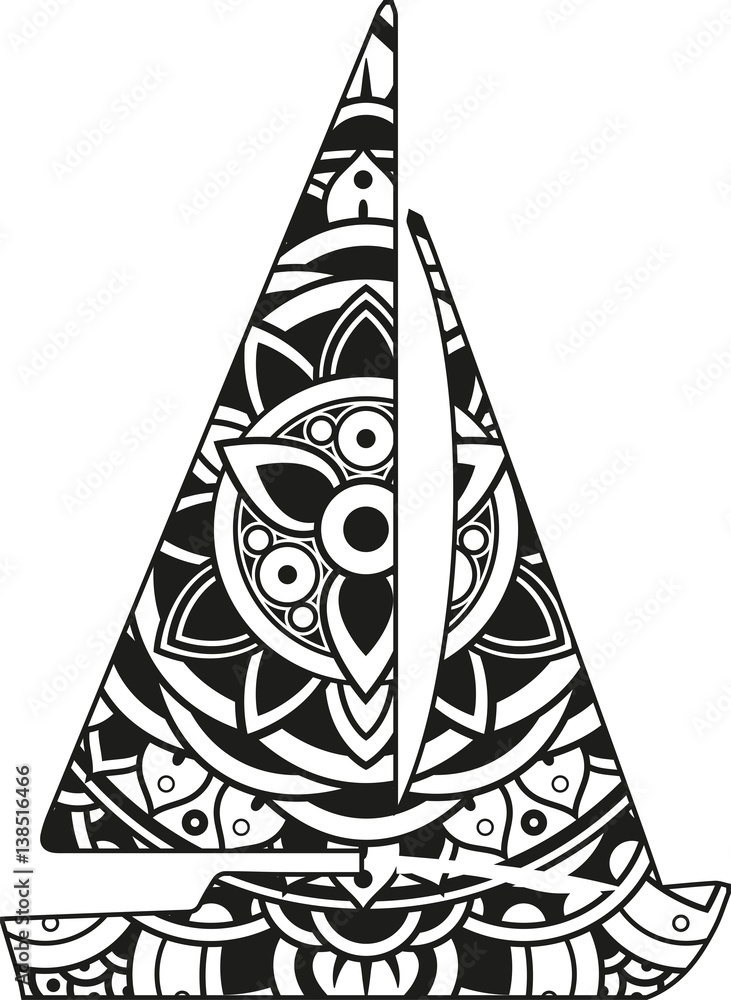 Vector illustration of a mandala sail boat silhouette Stock Vector ...