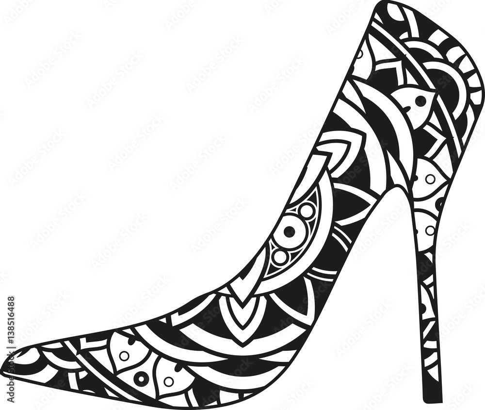 Vector illustration of a mandala heeled shoe silhouette Stock Vector ...