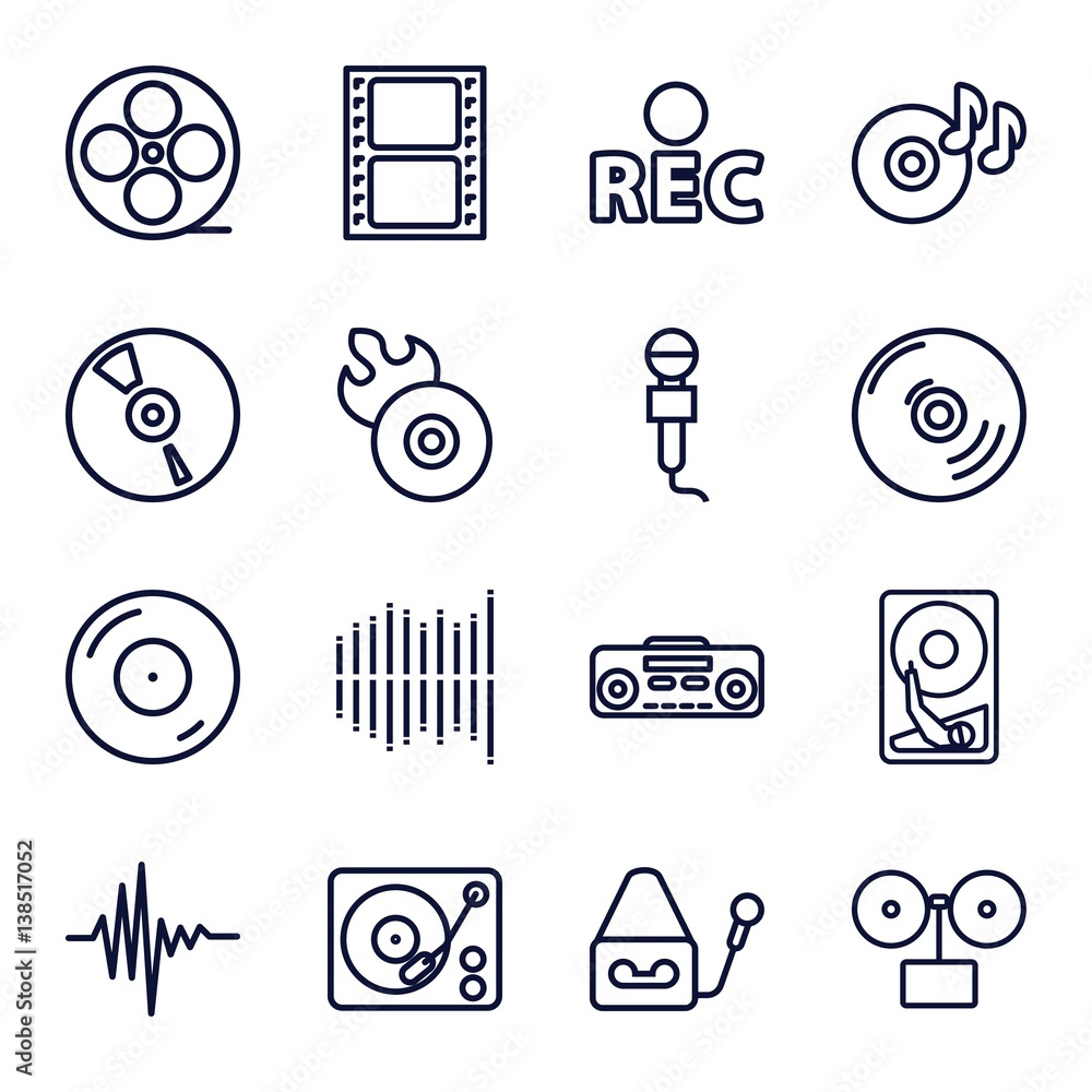 Set of 16 record outline icons Stock Vector | Adobe Stock